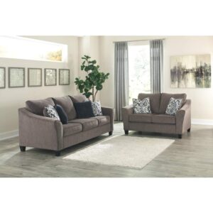 Signature Design by Ashley Nemoli Contemporary Chenille Loveseat with 2 Accent Pillows, Gray