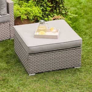 COSIEST Outdoor Furniture Add-on Ottoman for Expanding Wicker Sectional Sofa Set w Warm Gray Thick Cushion for Garden, Pool, Backyard