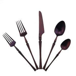 gugrida unique & beautiful flatware set - 20 piece iridescent silverware sets | 18/10 stainless steel reusable cutlery set | purple utensils service for 4 with dessert fork, knife, spoon, dinner fork