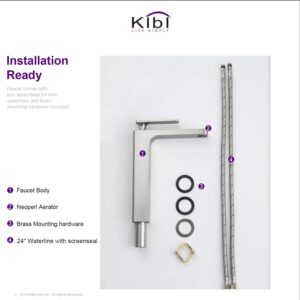 KIBI KBF1007 Infinity Single Handle Bathroom Vanity Sink Faucet | Solid Brass Lavatory Faucet with Water Supply Hose | for Bathroom Sinks, Durable & Corrosion-Resistant | Brushed Nickel Finish