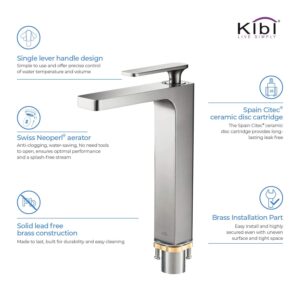 KIBI KBF1007 Infinity Single Handle Bathroom Vanity Sink Faucet | Solid Brass Lavatory Faucet with Water Supply Hose | for Bathroom Sinks, Durable & Corrosion-Resistant | Brushed Nickel Finish