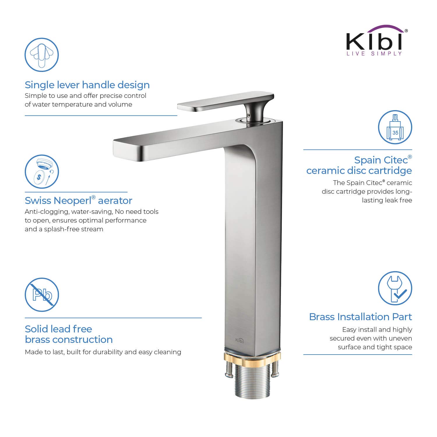 KIBI KBF1007 Infinity Single Handle Bathroom Vanity Sink Faucet | Solid Brass Lavatory Faucet with Water Supply Hose | for Bathroom Sinks, Durable & Corrosion-Resistant | Brushed Nickel Finish