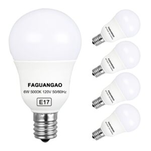 faguangao e17 intermediate base led g14 bulbs, 6w 60w equivalent, 5000k daylight, 600lm,globe light bulbs for ceiling fan, chandelier lighting, not dimmable, pack of 4