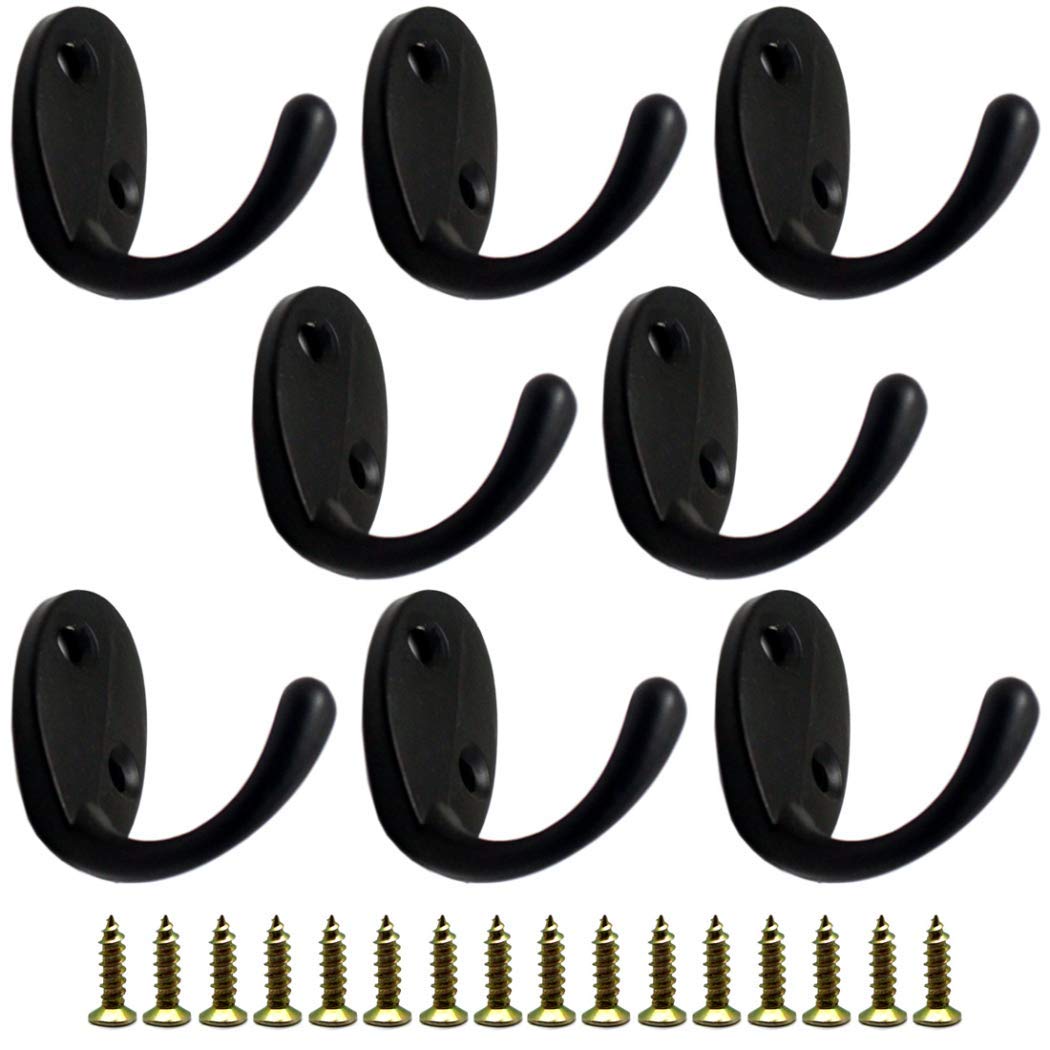 Hometu Single Prong Robe Hook Wall Mounted Coat Hooks Towel Hat Coat Key Hooks Wall Mounted Hook Hangers Black 8Sets