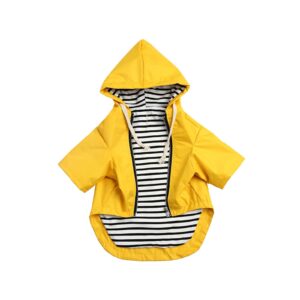 dog raincoat puppy rain jacket with hood for small medium breeds with reflective strap storage pocket harness hole yellow s