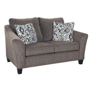 signature design by ashley nemoli contemporary chenille loveseat with 2 accent pillows, gray