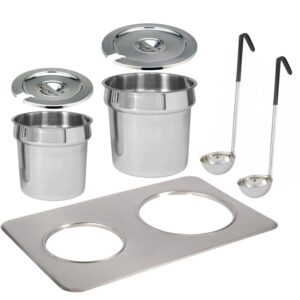 tiger chef electric food warmer soup tureen insert kit includes insert, 7 quart inset pot, 4 quart inset pot, both with lid with slot for ladle, 2 soup ladles