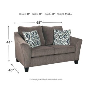 Signature Design by Ashley Nemoli Contemporary Chenille Loveseat with 2 Accent Pillows, Gray