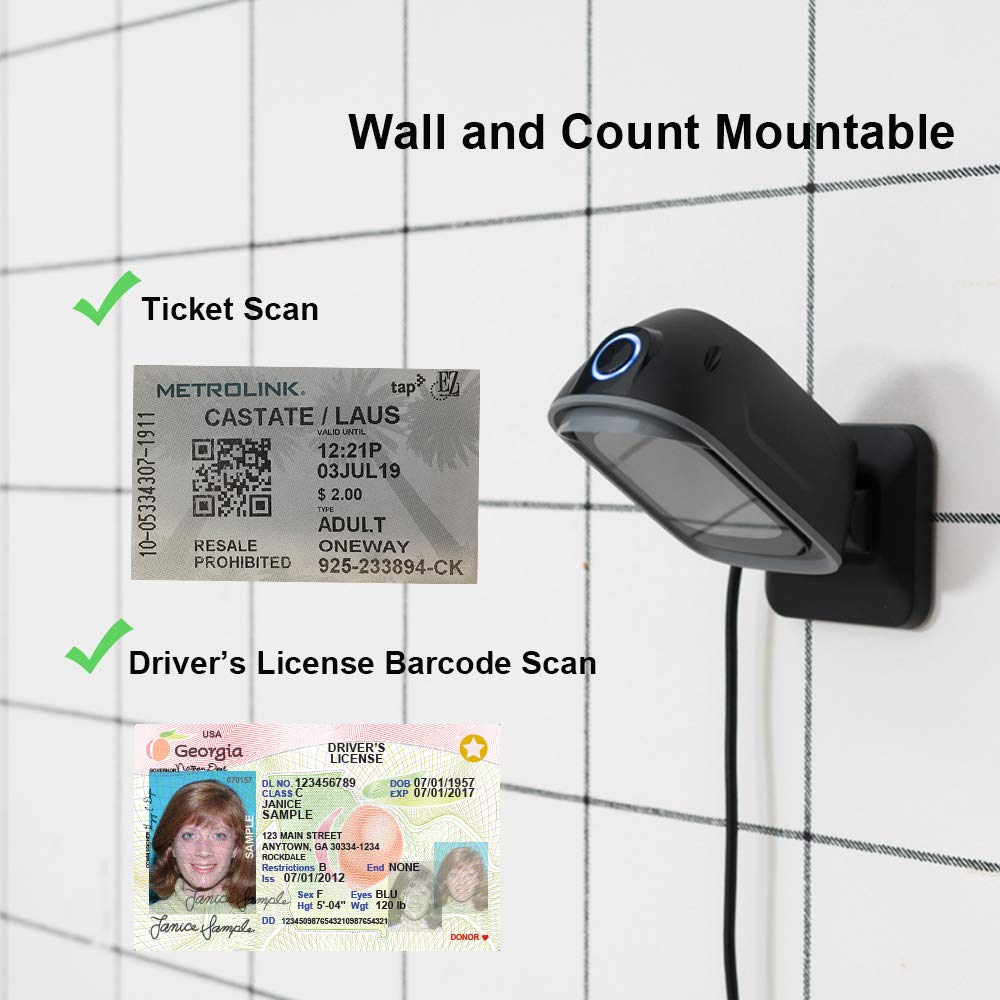 TEEMI Handsfree 2D QR Desktop Barcode Scanner, 1D Handheld Automatic Omnidirectional USB Reader CMOS Image Sensor, Wall Mountable Large Scanning Window Capture Screen Codes, TMSL-72