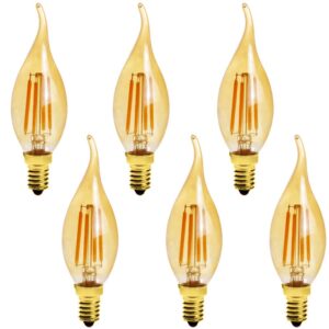 maotopcom 6-pack e14 4w c35 dimmable led filament bulb, 2200k warm white 400lm edison candle flame shape bent tip light bulb, c35 amber glass globe cover, 40 watt equivalent, ac 110v