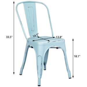 Furniwell Metal Dining Chairs Indoor Outdoor Use Stackable Tolix Industrial Metal Chairs Set of 4 for Kitchen, Dining Room, Bistro and Cafe (Distressed Blue)