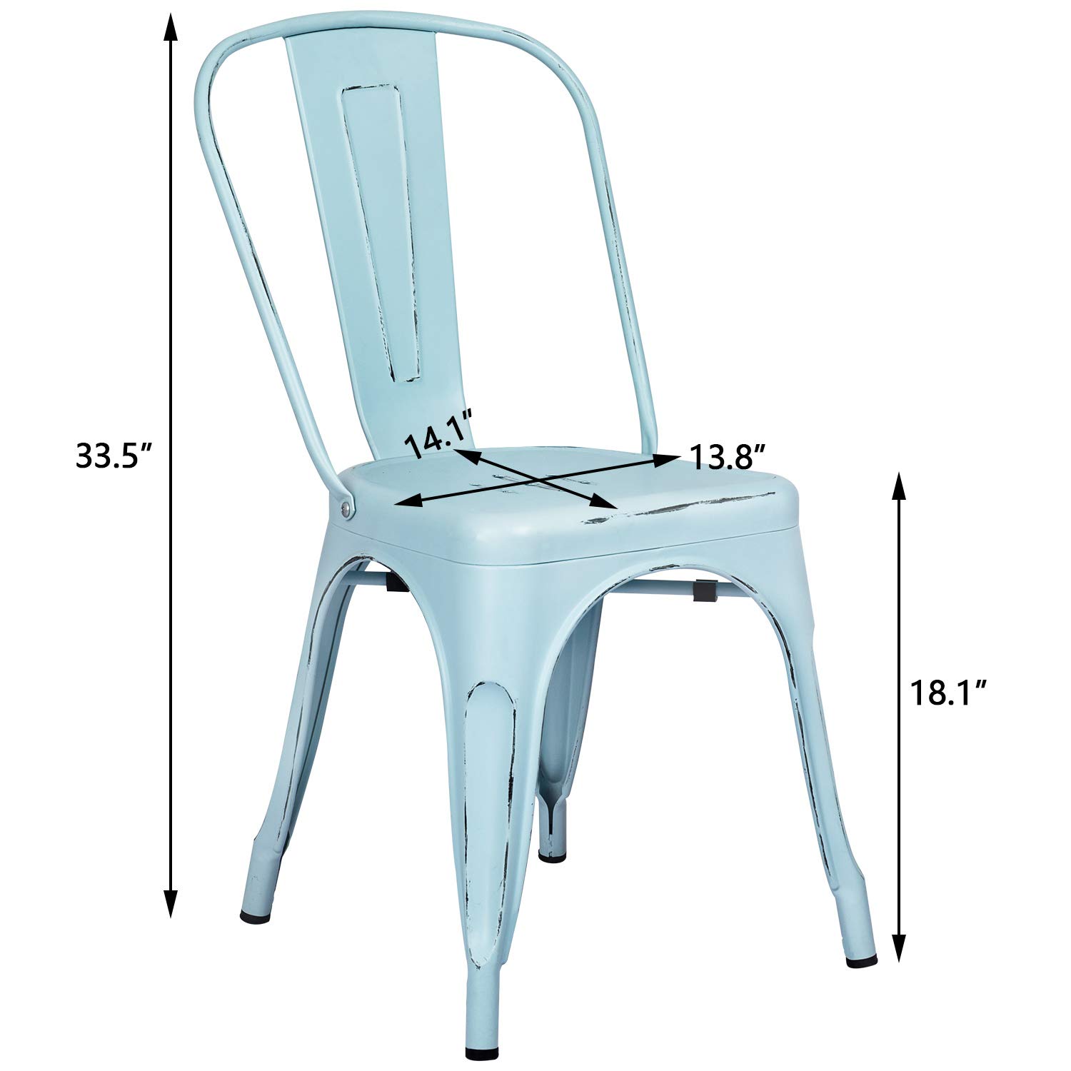 Furniwell Metal Dining Chairs Indoor Outdoor Use Stackable Tolix Industrial Metal Chairs Set of 4 for Kitchen, Dining Room, Bistro and Cafe (Distressed Blue)