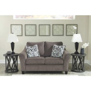 Signature Design by Ashley Nemoli Contemporary Chenille Loveseat with 2 Accent Pillows, Gray