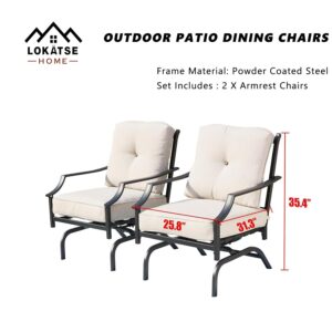 LOKATSE HOME Outdoor Patio Iron Steel Bistro Club Furniture Conversation Sets Modern Dining Chair with Cushion-Beige