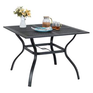 mfstudio 37" x 37" square outdoor dining table patio bistro table powder-coated steel frame top umbrella stand deck outdoor furniture garden table, black