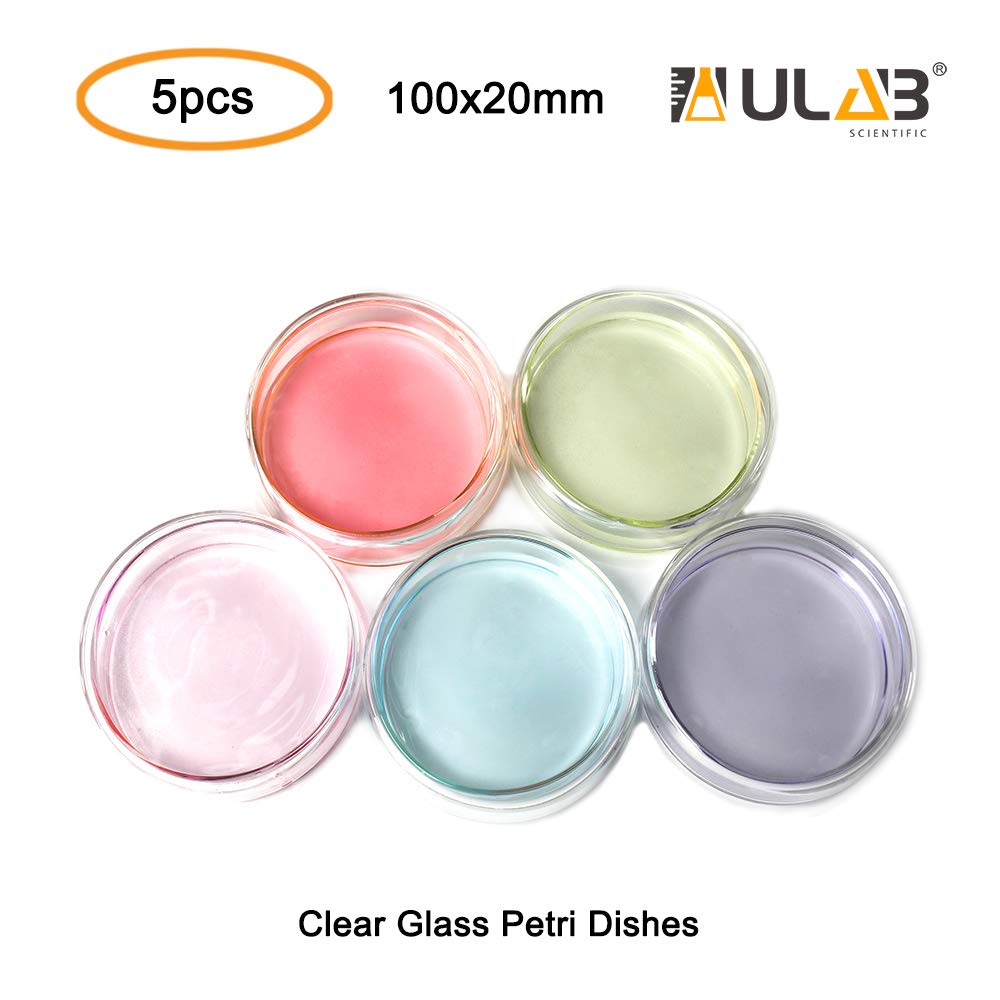 ULAB Glass Petri Dishes, Tissue Culture Plate, Dia.100x20mm, 3.3 Borosilicate Glass Material, Pack of 5, UMS1003