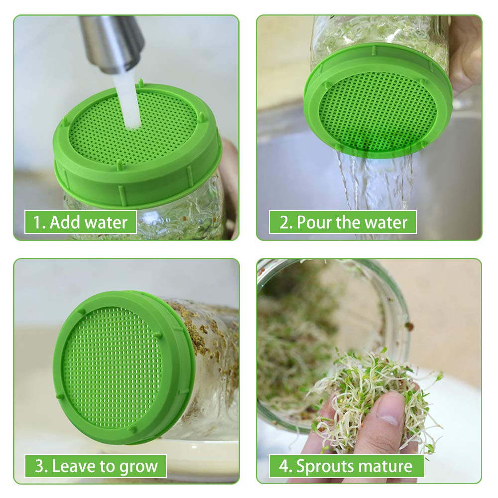 Picowe Plastic Sprouting Lids, Sprouting Jar Strainer Lid, for 86mm Wide Mouth Mason Jars, Canning Jars, Suit for Grow Bean Sprouts, Alfalfa, Salad Sprouts(8 Pack,Green)