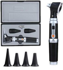 otoscope kit,professional diagnostic ear care tool with 3.0v led bulb, 3x magnification, 4 speculum tips size - for children, adults, pets, etc.