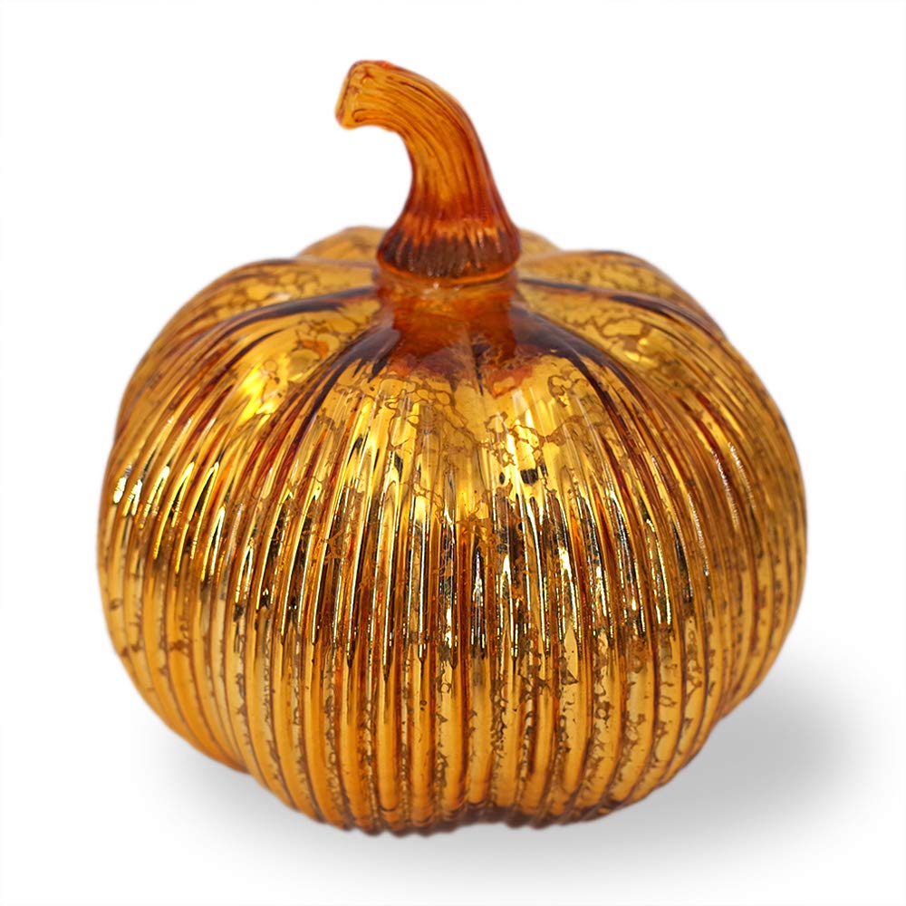 hvfun Mercury Glass Light up Pumpkin with Timer- Fall Decoration for Home-Lamps for Festive Decoration-Halloween Decorations (Gold)