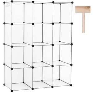 c&ahome cube storage organizer, 12-cube closet cabinet organizer, diy cube shelf, plastic stackable bookshelf, modular shelving units ideal for home, office, 36.6" l x 12.4" w x 48.4" h white shs3012a