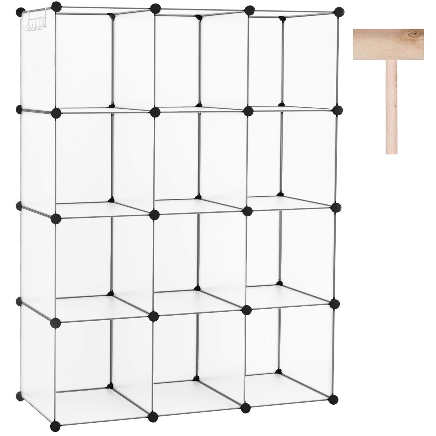 C&AHOME Cube Storage Organizer, 12-Cube Closet Cabinet Organizer, DIY Cube Shelf, Plastic Stackable Bookshelf, Modular Shelving Units Ideal for Home, Office, 36.6" L x 12.4" W x 48.4" H White SHS3012A