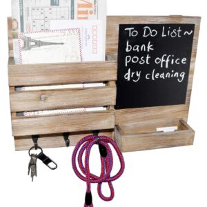 DUCIHBA Key Hooks Holder, Entryway Mail Sorter Envelope Organizer Chalkboard, Leash Purse Hanging Rack, Home Decorative Wall Floating Shelf, 16.5” W x 12" H x 4” D, Rustic Wood Grey