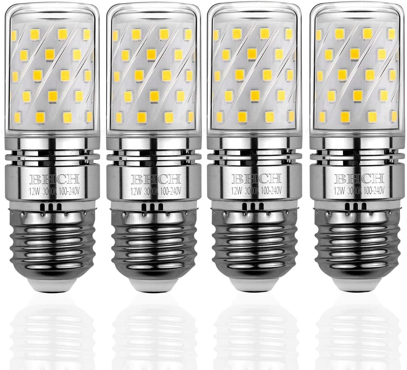 BHCH E26 LED Corn Bulbs 12W,3000K Warm White,1200LM,Edison Screw Bulbs,100W Incandescent Bulbs Equivalent,Pack of 4