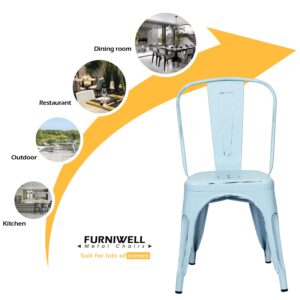 Furniwell Metal Dining Chairs Indoor Outdoor Use Stackable Tolix Industrial Metal Chairs Set of 4 for Kitchen, Dining Room, Bistro and Cafe (Distressed Blue)