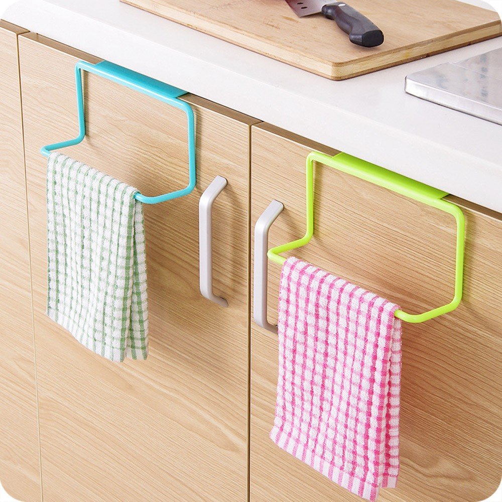 Towel Rack Hanging Holder Organizer Bathroom Kitchen Cabinet Cupboard Hanger - HHmei Plastic Non-Marking rag Hanging (Blue)