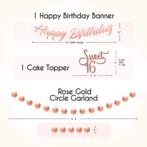 EpiqueOne 41-Piece Rose Gold Sweet 16 Birthday Decoration for Girls | Includes Happy Birthday Banner, Cake Topper, Tissue Pom Poms & More | Easy to Set Up | Also Ideal for Bridal & Baby Showers & More