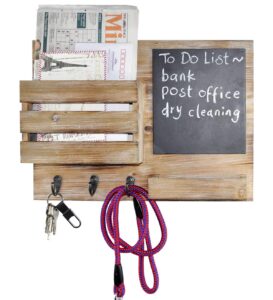 ducihba key hooks holder, entryway mail sorter envelope organizer chalkboard, leash purse hanging rack, home decorative wall floating shelf, 16.5” w x 12" h x 4” d, rustic wood grey