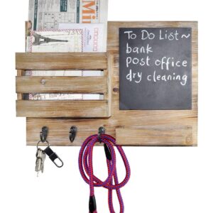 DUCIHBA Key Hooks Holder, Entryway Mail Sorter Envelope Organizer Chalkboard, Leash Purse Hanging Rack, Home Decorative Wall Floating Shelf, 16.5” W x 12" H x 4” D, Rustic Wood Grey