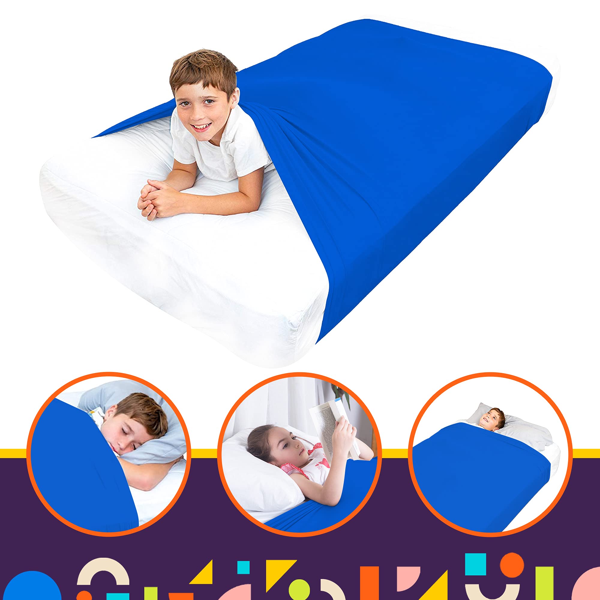 Special Supplies Sensory Bed Sheet for Kids Compression Alternative to Weighted Blankets - Breathable, Stretchy - Cool, Comfortable Sleeping Bedding (Blue, Queen)