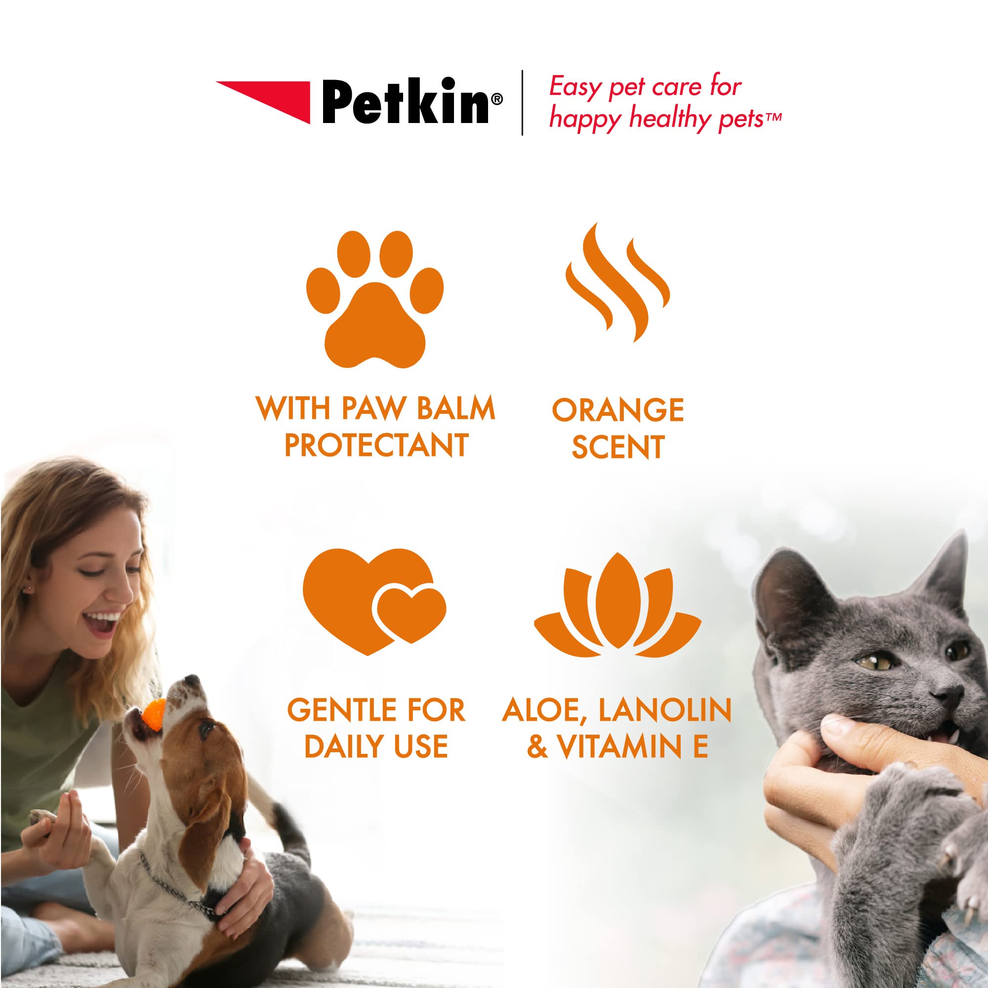 Petkin Big N' Thick Paw Wipes for Dogs, 100 Large Wipes - Clean Dirty Paws After Muddy Walks, with Paw Balm Protectant - Keep Floors and Furniture Clean - Ideal for Home or Travel - Orange Scent