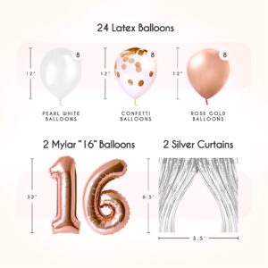 EpiqueOne 41-Piece Rose Gold Sweet 16 Birthday Decoration for Girls | Includes Happy Birthday Banner, Cake Topper, Tissue Pom Poms & More | Easy to Set Up | Also Ideal for Bridal & Baby Showers & More