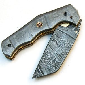 poc-9453 handmade damascus steel 7.4 inches folding pocket knife - damascus handle