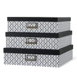 soul & lane black and white decorative storage boxes with lids for organizing - set of 3, modern trellis jumbo scrapbook storage boxes, document and letter boxes for keepsakes, memory boxes