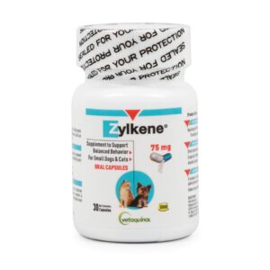 vetoquinol zylkene calming support supplement for small dogs and cats, helps promote relaxation and reduce external stress factors, daily behavioral support and anxiety relief for dogs and cats, 75mg