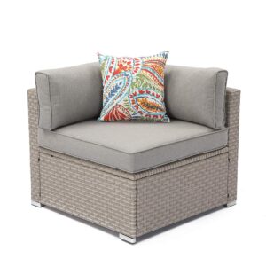 cosiest outdoor furniture add-on left corner chair for expanding wicker sectional sofa set w warm gray thick cushions, 1 floral fantasy pillow for garden, pool, backyard