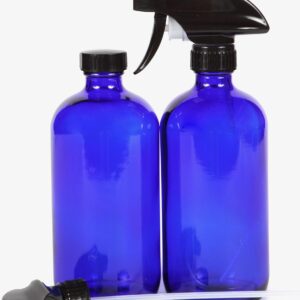 Vivaplex, 2, Large, 16 oz, Empty, Cobalt Blue Glass Spray Bottles with Black Trigger Sprayers and Lids