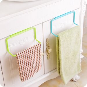 Towel Rack Hanging Holder Organizer Bathroom Kitchen Cabinet Cupboard Hanger - HHmei Plastic Non-Marking rag Hanging (Blue)