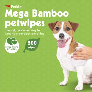 Petkin Mega PetWipes, 200 Wipes - Bamboo Pet Wipes for Dogs and Cats - for Face, Paws, Ears, Body and Eye Area - Super Convenient Dog Cleaning Wipes, Ideal for Home or Travel - Easy to Use