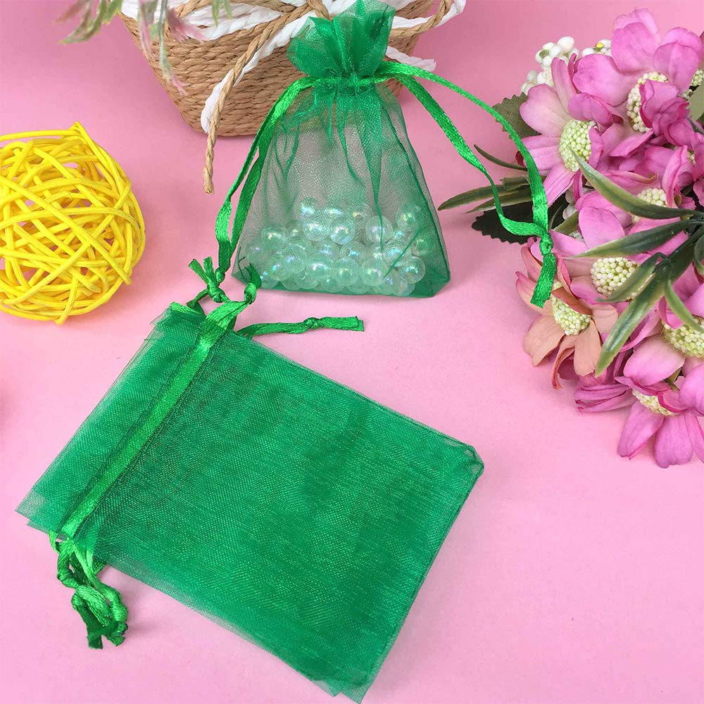 Stratalife Organza Bags 5x7 Small Bags Green Drawstring Bags Mesh Jewelry Bags Party Favor Bags Pouches Baby Shower Wedding Bags Chocolate Candy Bags(50PCS Green)