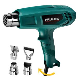 prulde heat gun, dual temperature settings 752℉-1112℉hot air gun kit with 4 nozzles for crafts, shrink wrapping/tubing, paint removing (hg0080)