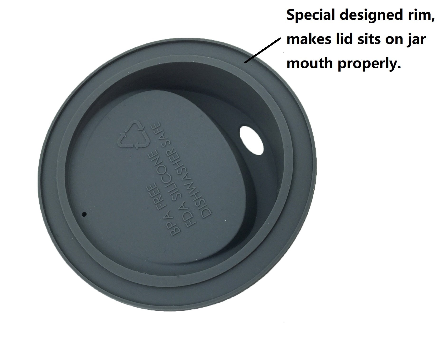 THINKCHANCES Reusable Food Grade and BPA Free Silicone Sip Coffee Juice Drinking Lid Kit with Stainless Steel Rings for Mason, Ball, Canning Jars, Pack of 4 Sets (Wide Mouth,Oval Drinking Hole)