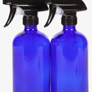 Vivaplex, 2, Large, 16 oz, Empty, Cobalt Blue Glass Spray Bottles with Black Trigger Sprayers and Lids