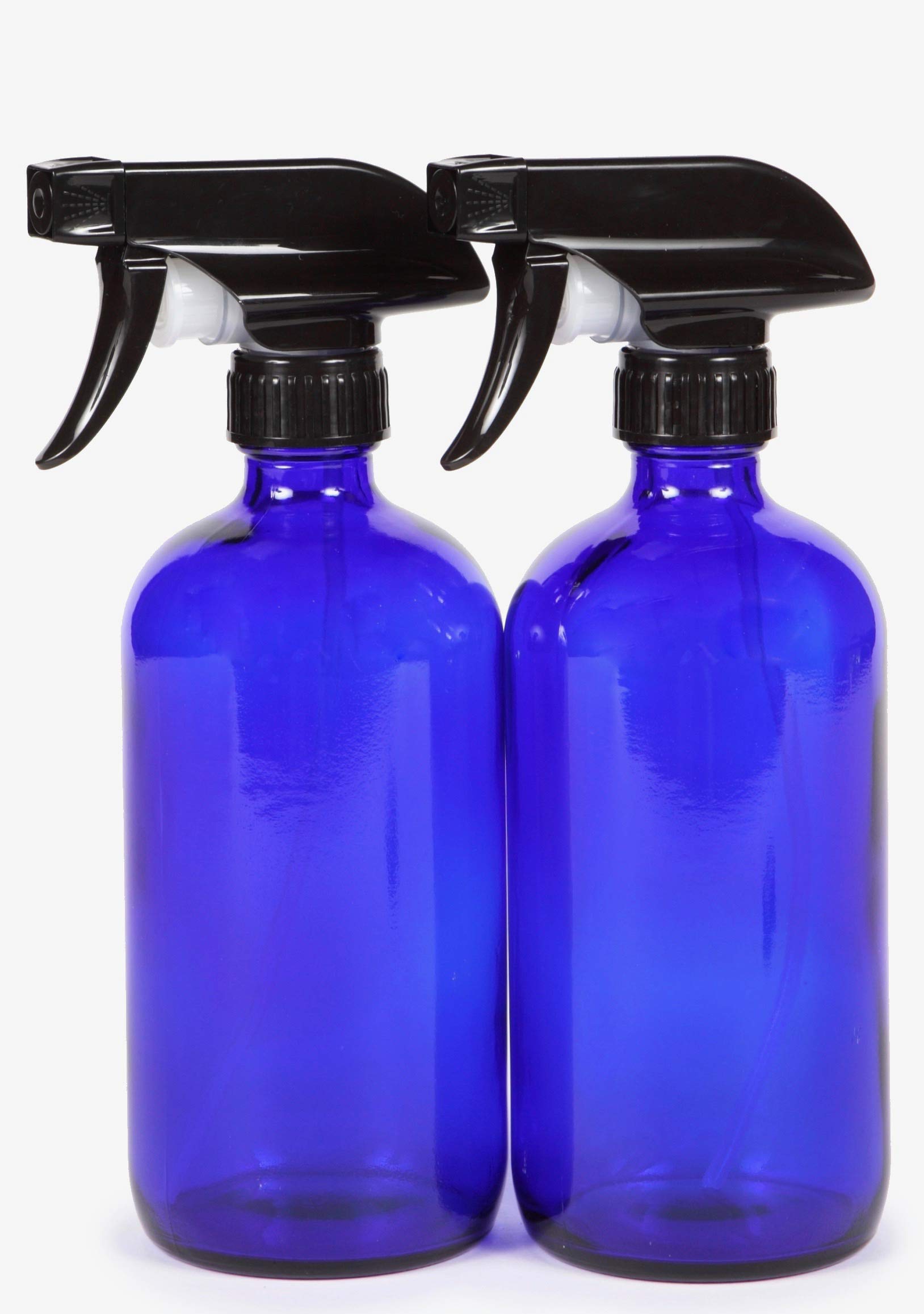 Vivaplex, 2, Large, 16 oz, Empty, Cobalt Blue Glass Spray Bottles with Black Trigger Sprayers and Lids