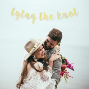 LINGTEER Tying the Knot Gold Glitter Bunting Banner Perfect for Wedding Bridal Shower Party Decorations.