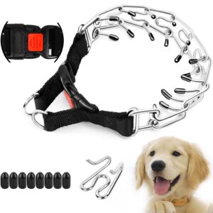 supet dog prong collar, adjustable dog training pinch collar with quick release buckle for small medium large dogs(packed with one extra links)