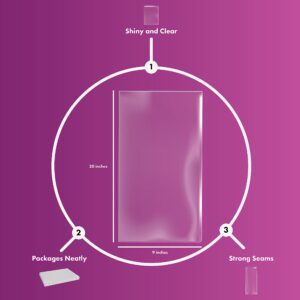 Purple Q Crafts Cellophane Bags For Baskets 9” X 20” 10 PACK Cellophane Gift Bags For Wine Bottles, Small Baskets, Mugs And Gifts 1.2 Mil Thick (10 Bags)